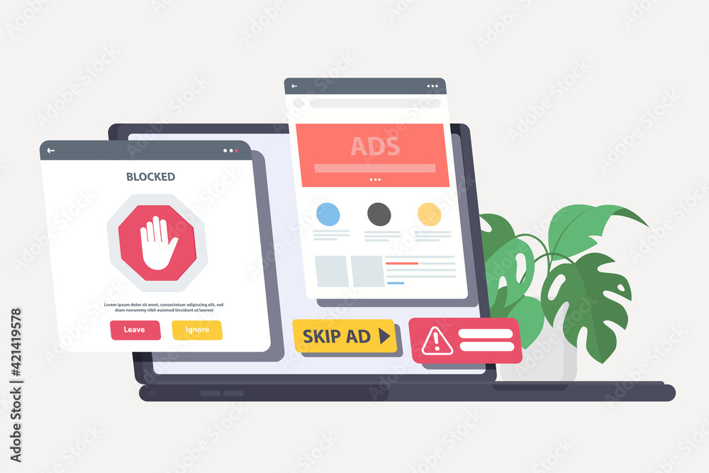 Ad blocking, Pop up ad blocker flat vector. removing online advertising ...
