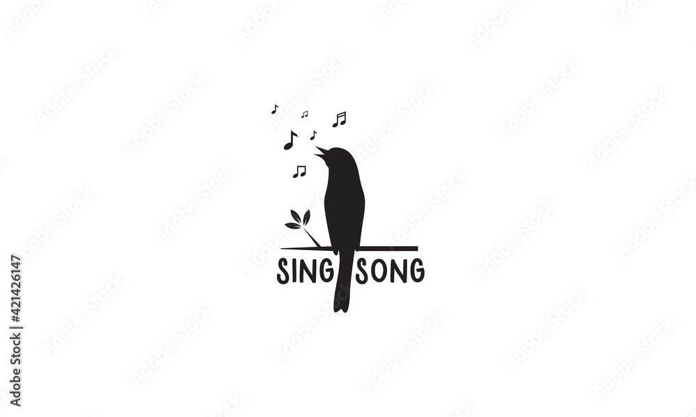 silhouette bird sing with musical note logo vector symbol icon design ...