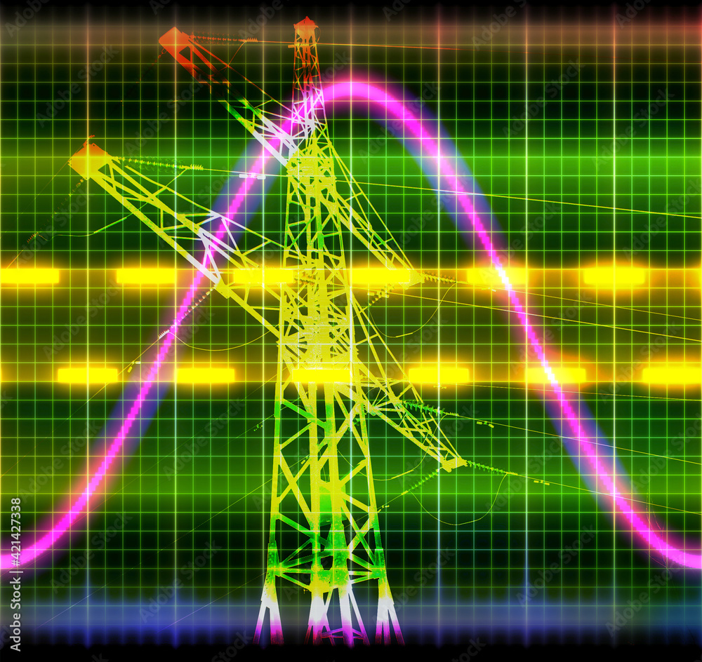Texture wave oscilloscope power line tower symbol Stock Illustration ...