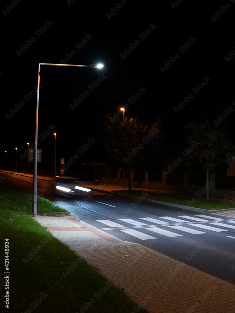 Car passing safety led lighting system on pedestrian crossing ...