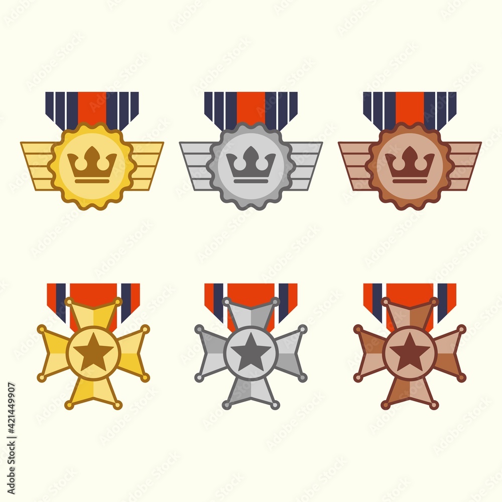 Gold silver bronze medal Set for video game, poster or animation in eps ...
