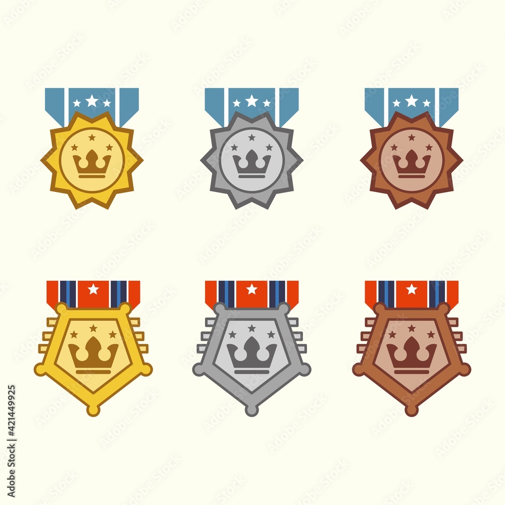 Gold silver bronze medal Set for video game, poster or animation in eps ...