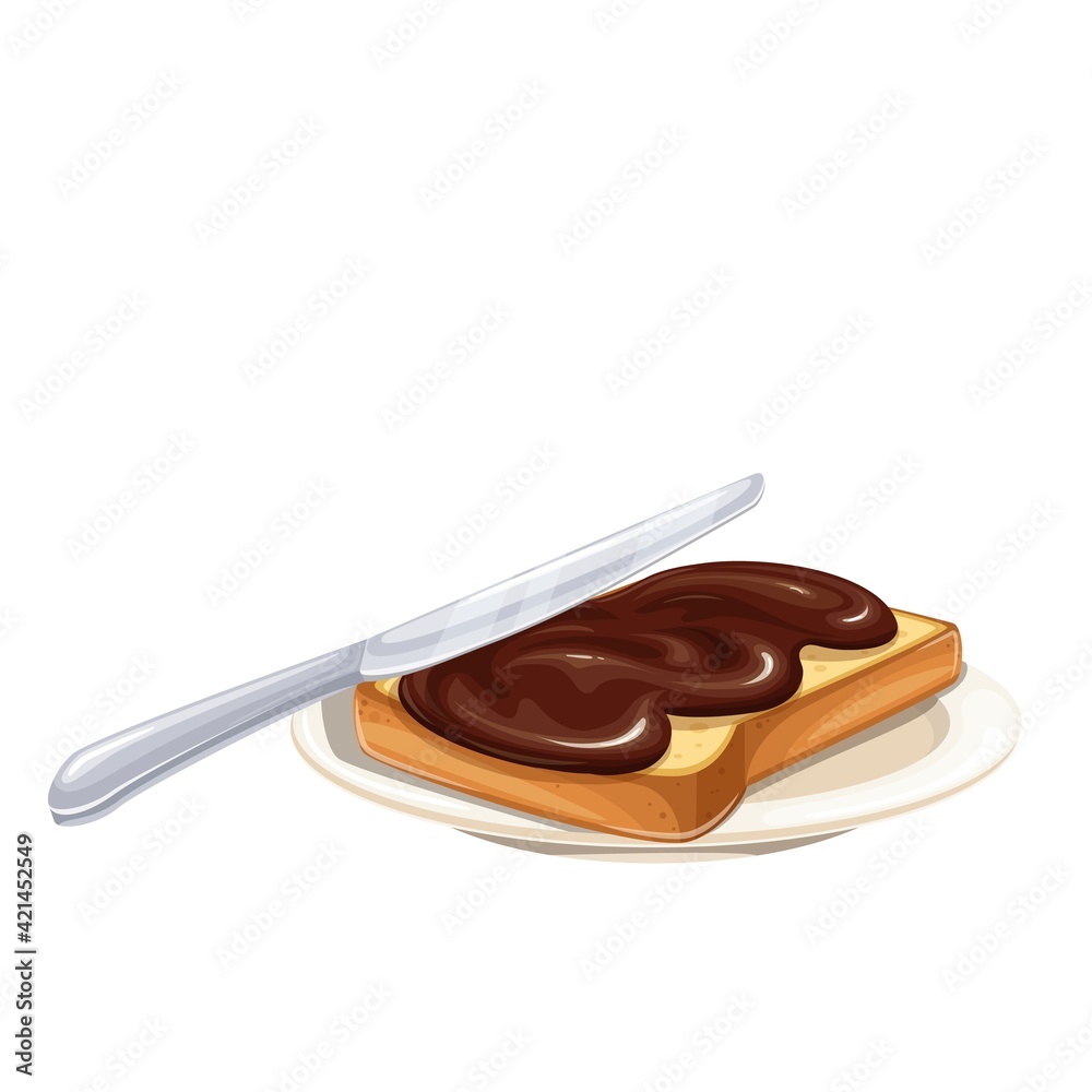 Chocolate spread on toast bread. Sweet breakfast chocolate cream with ...