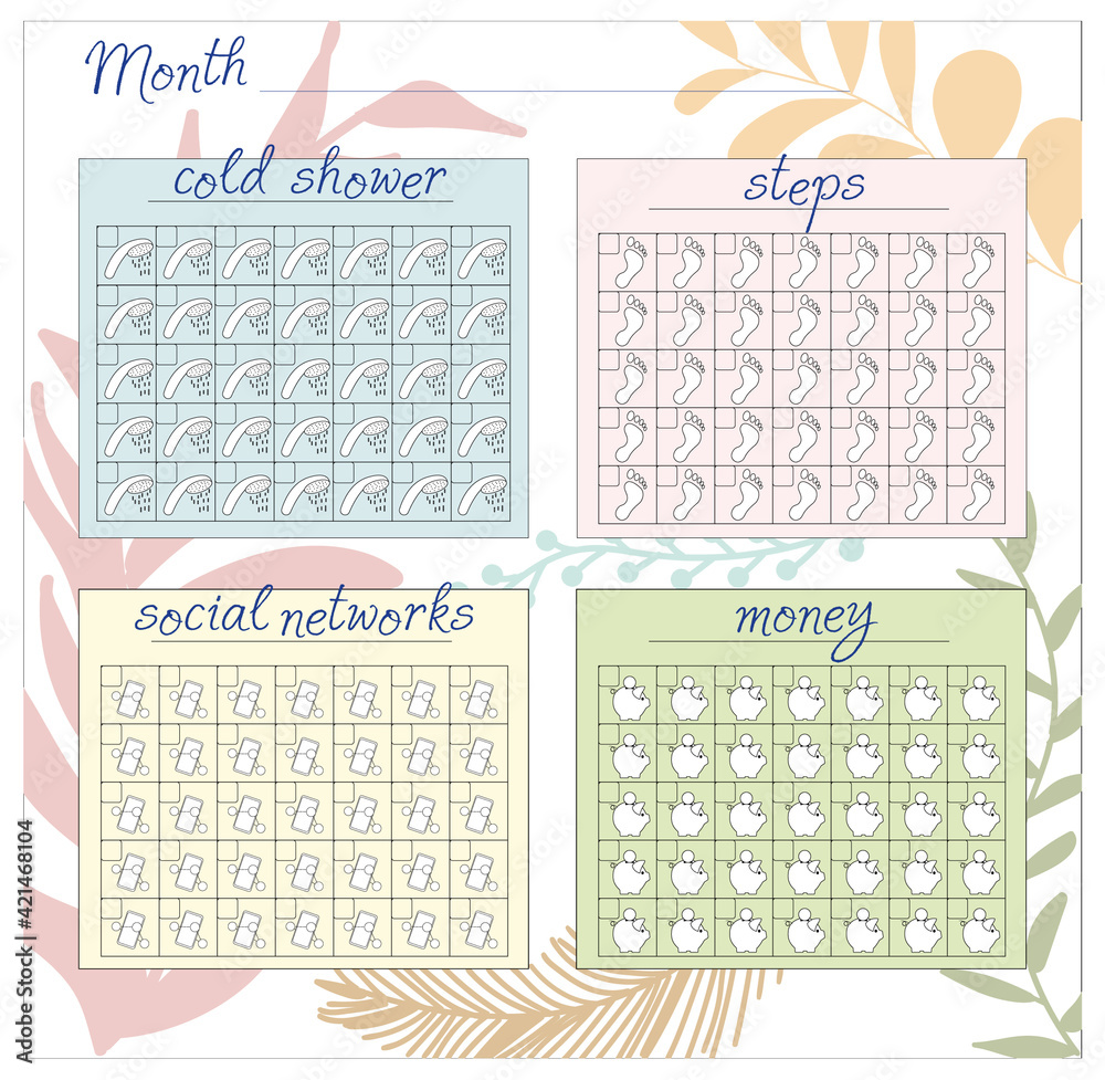 Beautiful color tracker of good habits for the month in the form of a ...