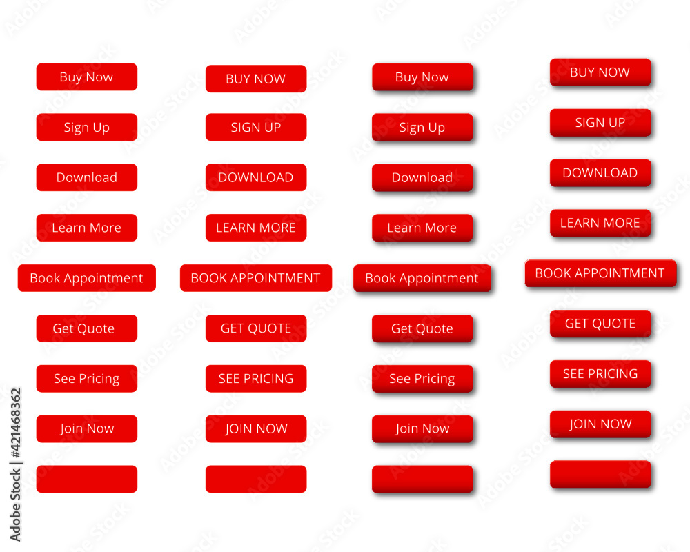 Bright Red Call-To-Action Buttons (CTAs) with imperative commands. E ... Bright Red Call-To-Action Buttons (CTAs) with imperative commands. E ...