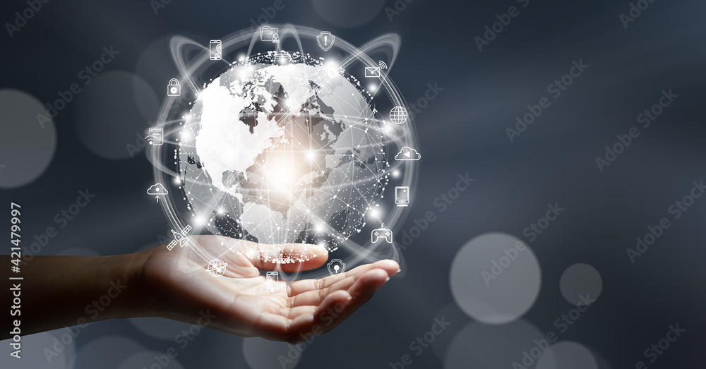 New global business connection concept. Businessman leading the global ...