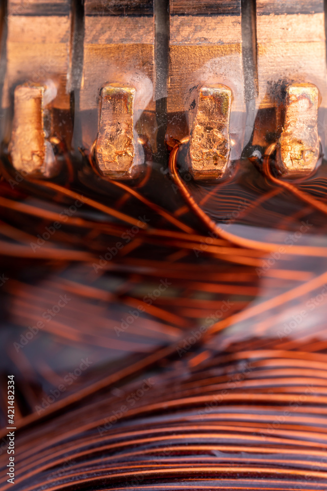 Copper commutator bar of the electric motor close up. Electric motor ...
