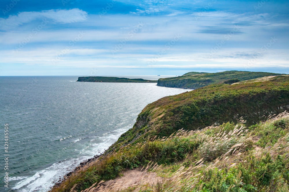 The view from the high cliff of the Russky island in Vladivostok ...