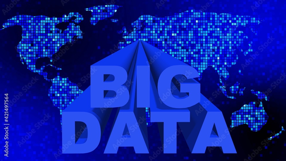 BIG DATA lettering in blue design - letters in front of a world map ...