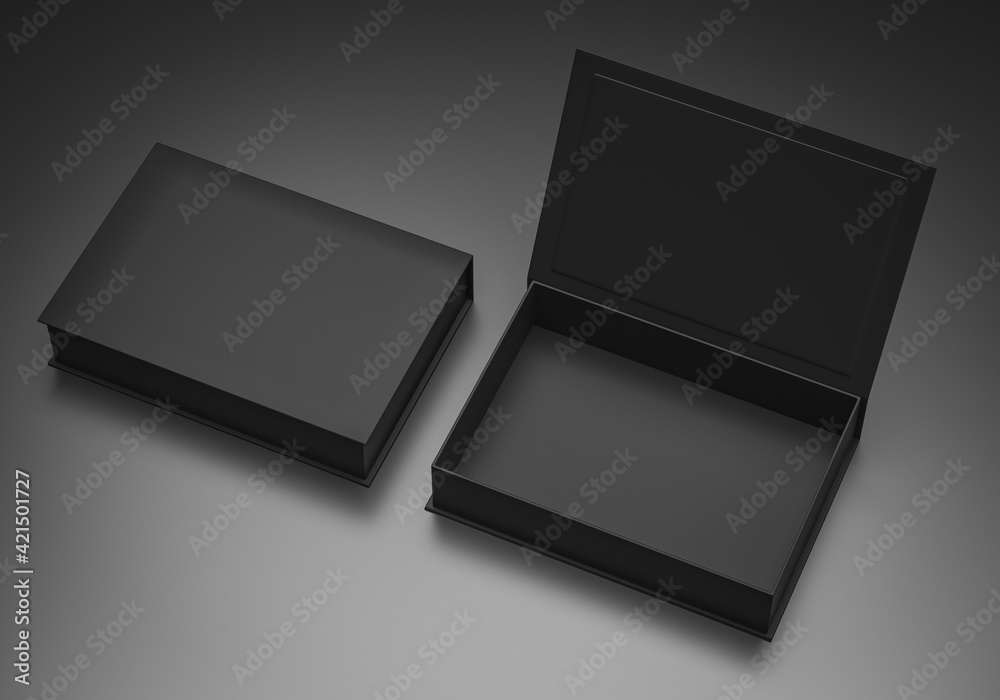 Black blank hard cardboard rectangular book box mock up template for ...