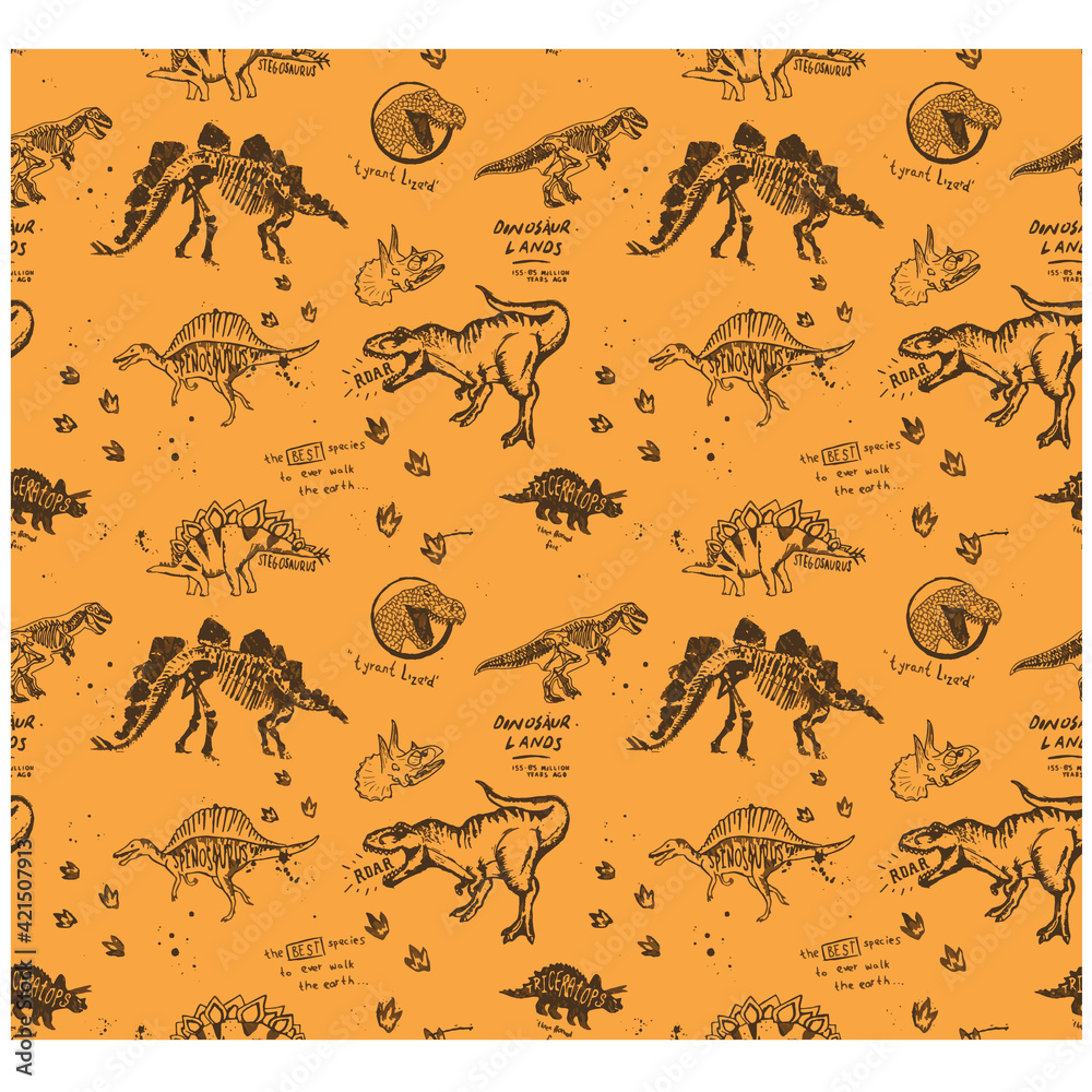 Dinosaur all over vector illustration design for fabric, paper, and ...