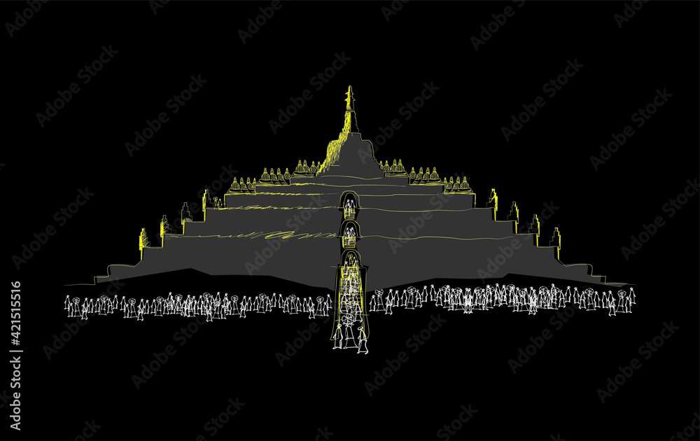 Digital sketch of Borobudur temple in Magelang, Central Java. Borobudur ...