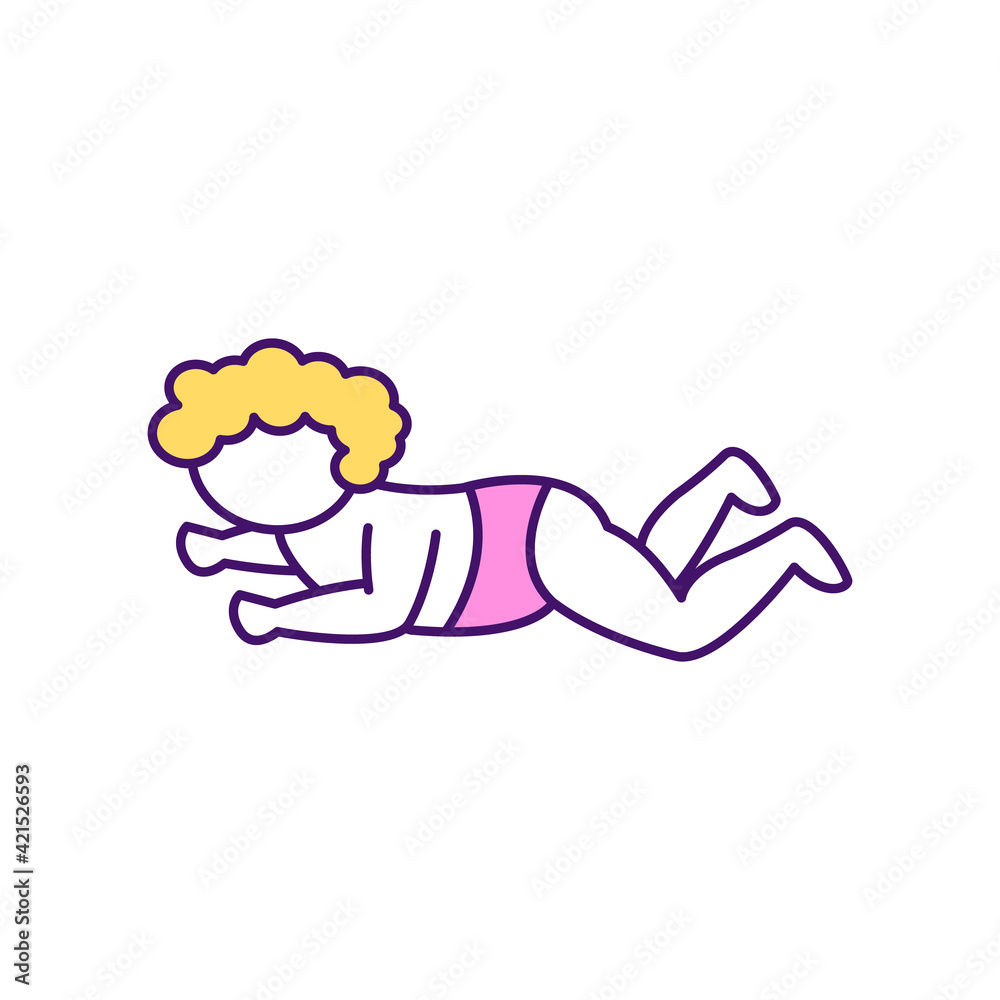 Baby crawling RGB color icon. Physical development. Infant locomotion ...