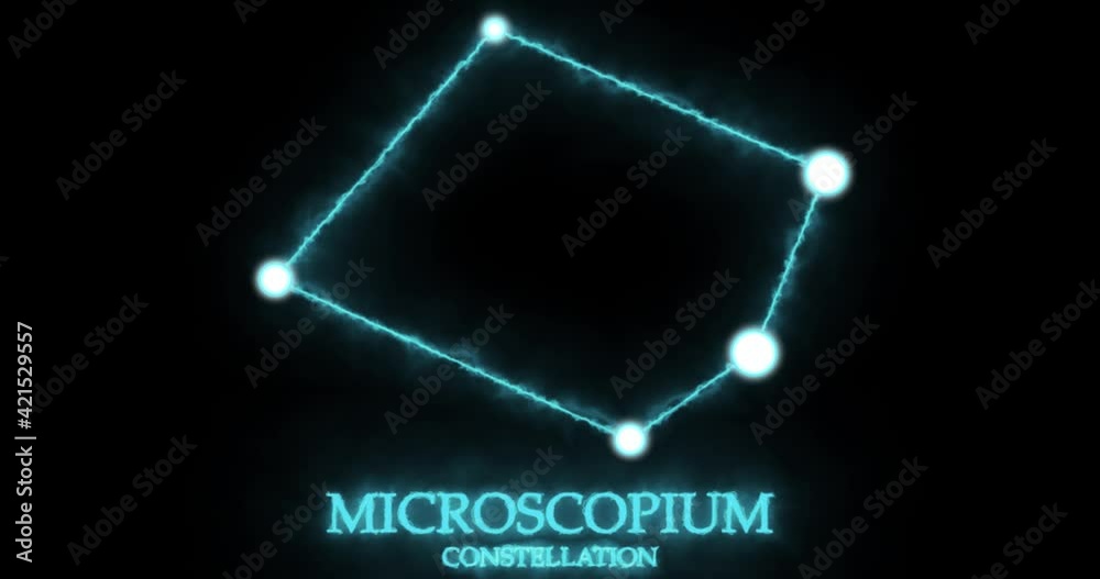 Microscopium constellation. Light rays, laser light shining blue color ...
