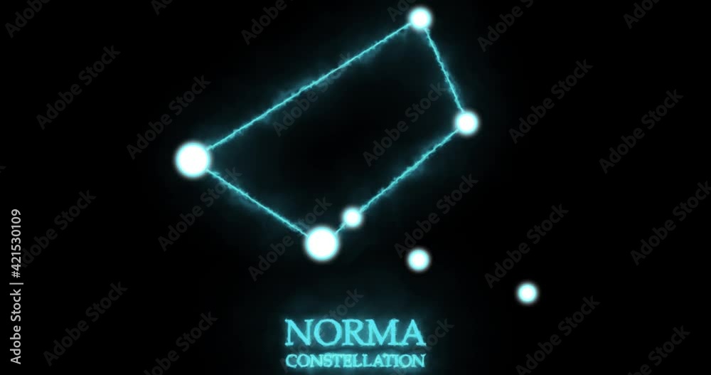 Norma constellation. Light rays, laser light shining blue color. Stars in the night sky. Cluster ...