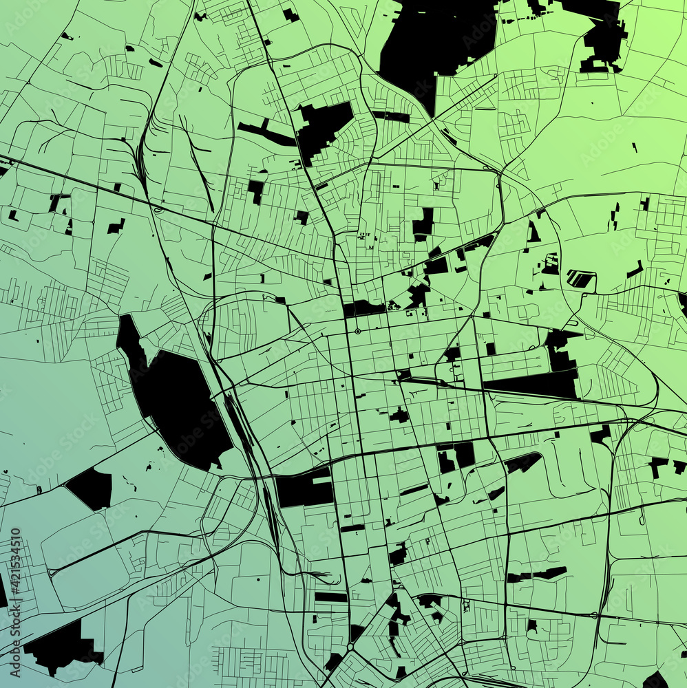 Lodz, Poland (POL) - Urban vector city map with parks, rail and roads ...