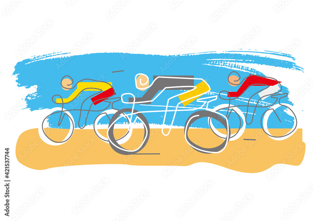 Cycling race, line art stylized cartoon. Stylized expressive ...