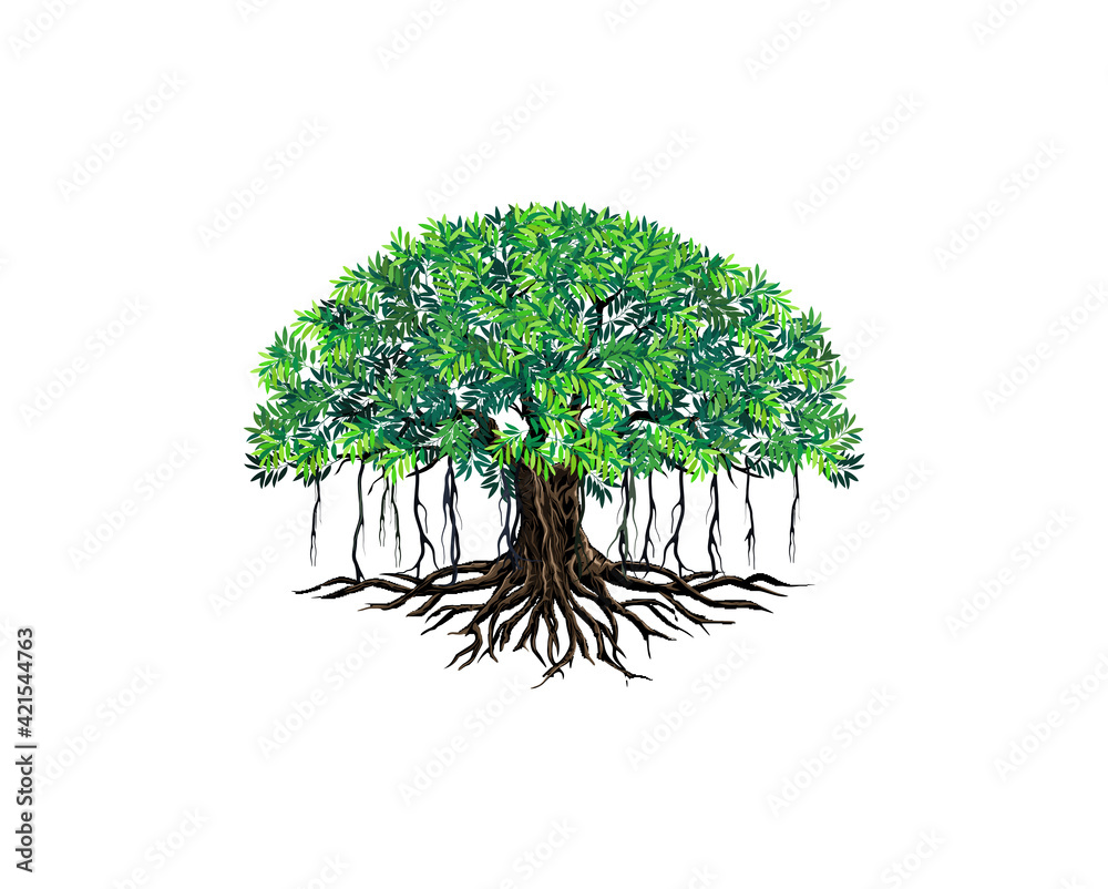 banyan tree vector logo Stock Vector | Adobe Stock