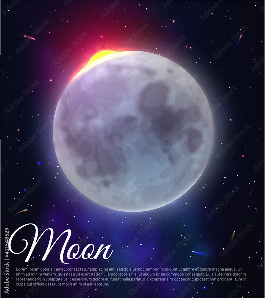 Full moon on dark starry night sky background. Space background with ...