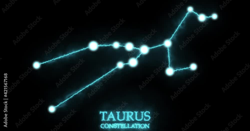 Taurus constellation. Light rays, laser light shining blue color. Stars ...