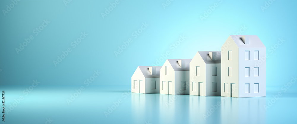 Which size of house can you afford? Concept shot: four differently ...