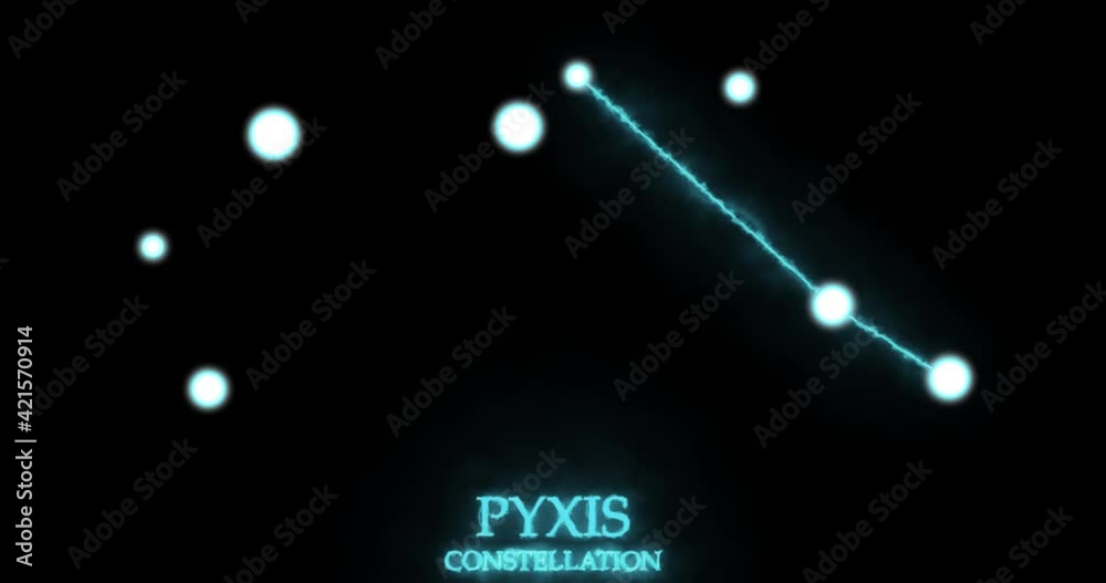 Pyxis constellation. Light rays, laser light shining blue color. Stars in the night sky. Cluster ...