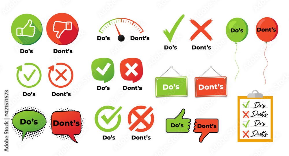 Do and not do set or like and unlike icons with positive and negative ...