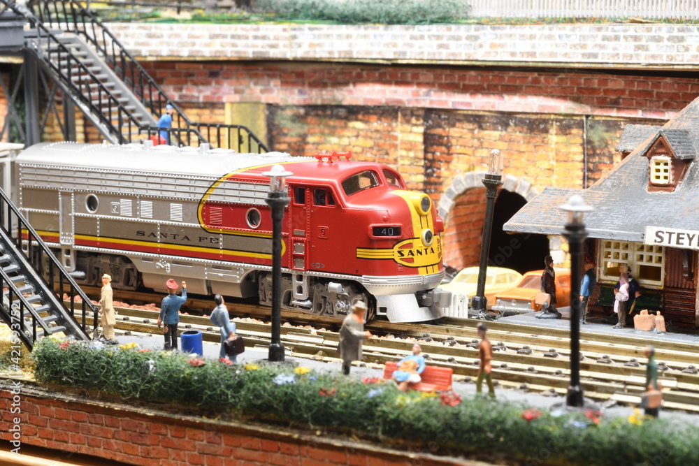 Florence, ITALY - March 2021: Miniature railway model with trains ...