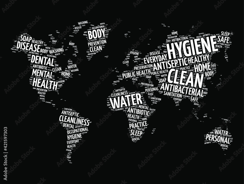 Hygiene word cloud in shape of world map, health concept background ...