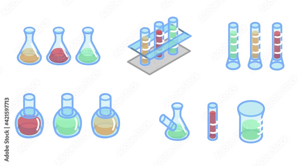 Vector cartoon background with set of chemical equipment for ...