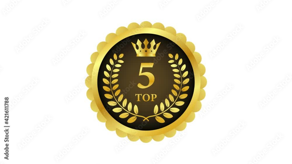 Top 5 - Top Five colorful label on white background. Motion graphics ...