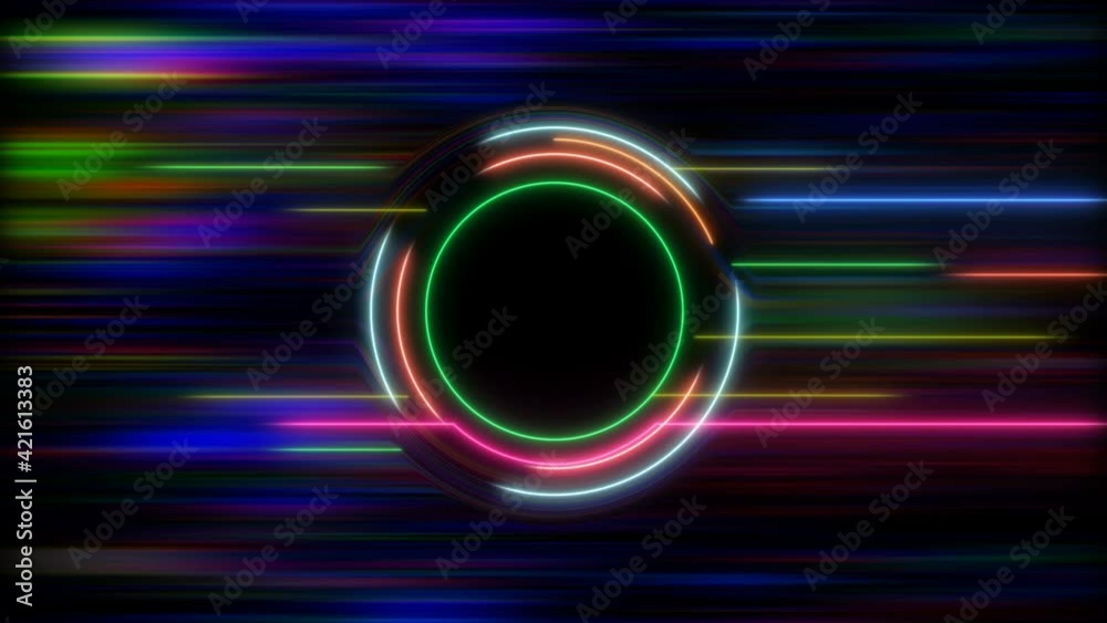 Neon Circle in Hyper Space - A circle of neon lines of force flying in ...