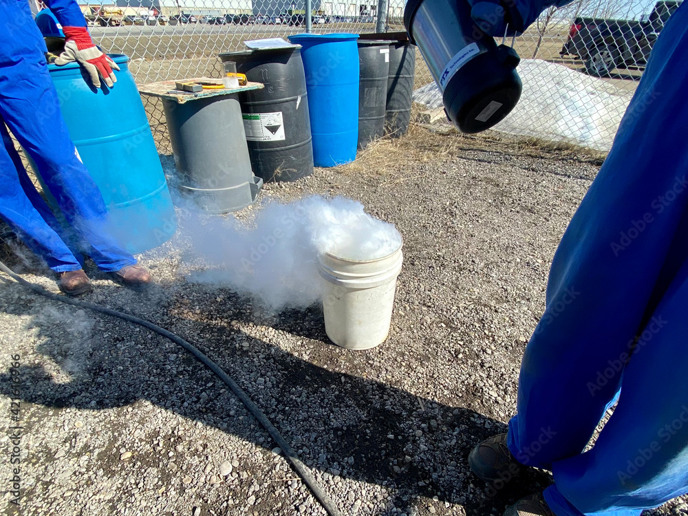 Mist being released from a chemical reaction at an LNG plant Stock ...