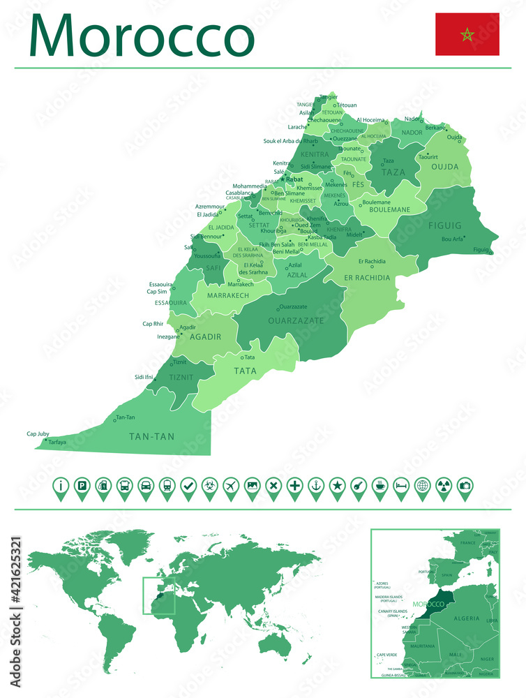 Morocco detailed map and flag. Morocco on world map. Stock Vector ...