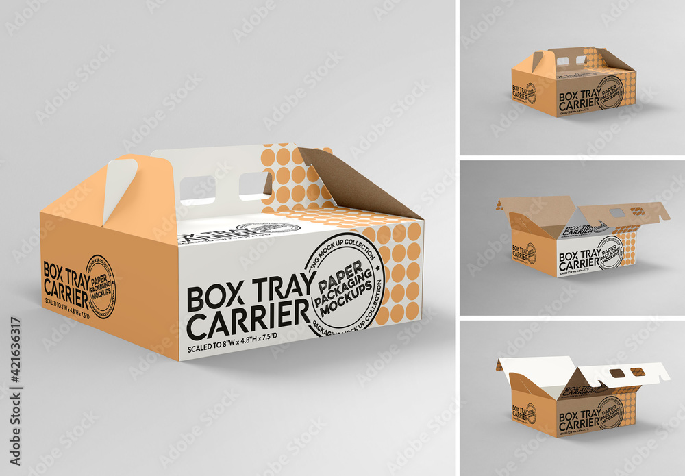 Box Tray Carrier Mockup 2 Right Views Stock Template | Adobe Stock