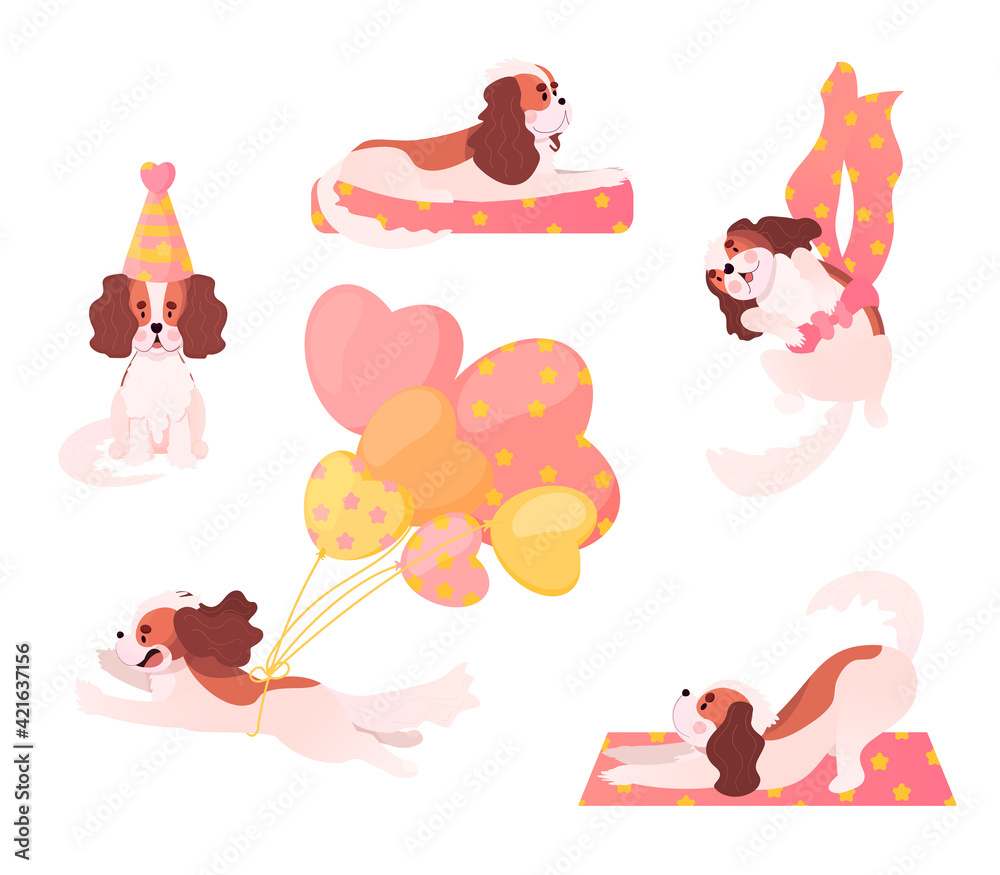 cavalier king charles spaniel character big set, cute puppy in ...