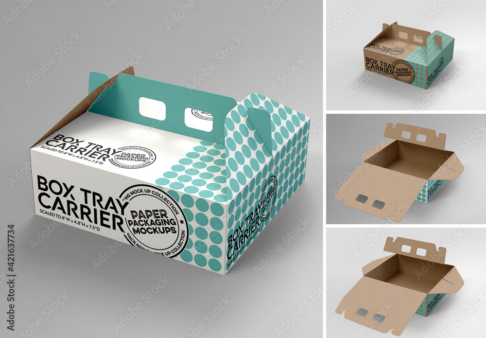 Box Tray Carrier Mockup 2 Top Views Stock Template | Adobe Stock