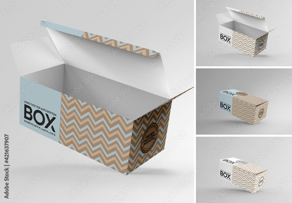 Long Tuck Top Box Mockup 2 Floating Views Stock Template | Adobe Stock