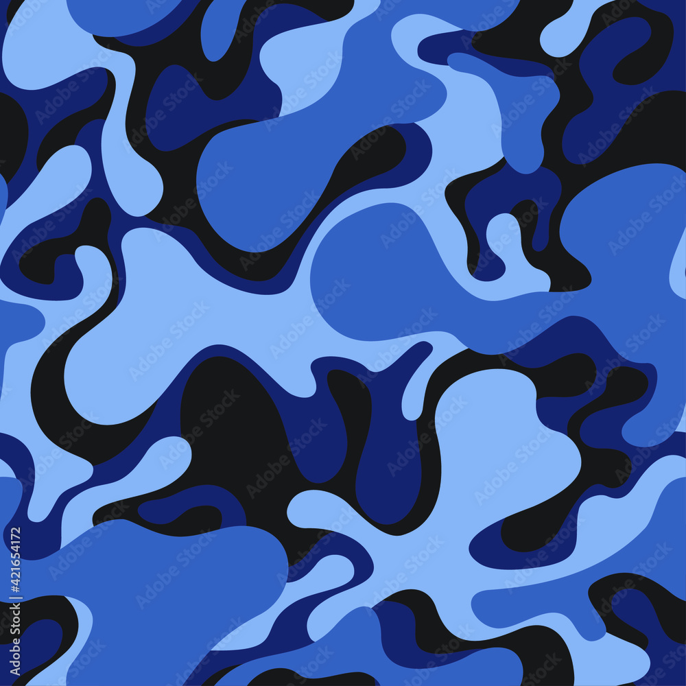 Camouflage texture seamless pattern with curve spots. Abstract military ...