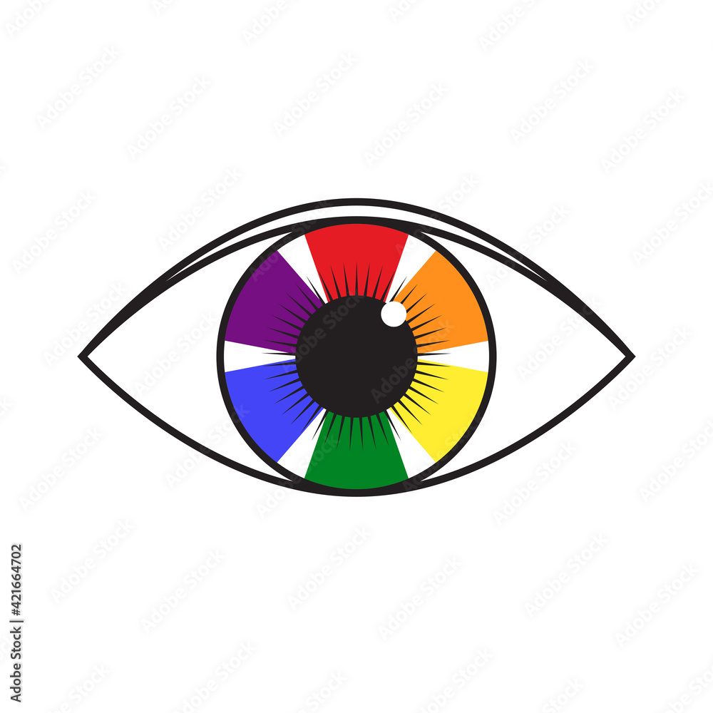 Vector illustration of rainbow colored eye. Flag of LGBT community ...