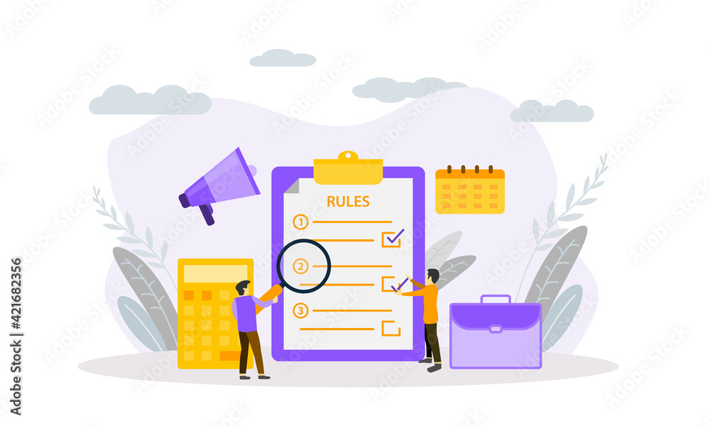 Flat design business rule concept, making checklist. Vector ...