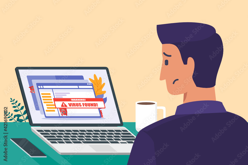 Virus or Malware Infected Computer Laptop Screeen Display in Front of a ...