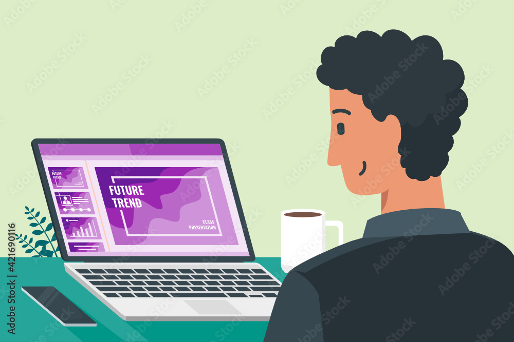 College or Senior High School Student Creating Presentation Material ...