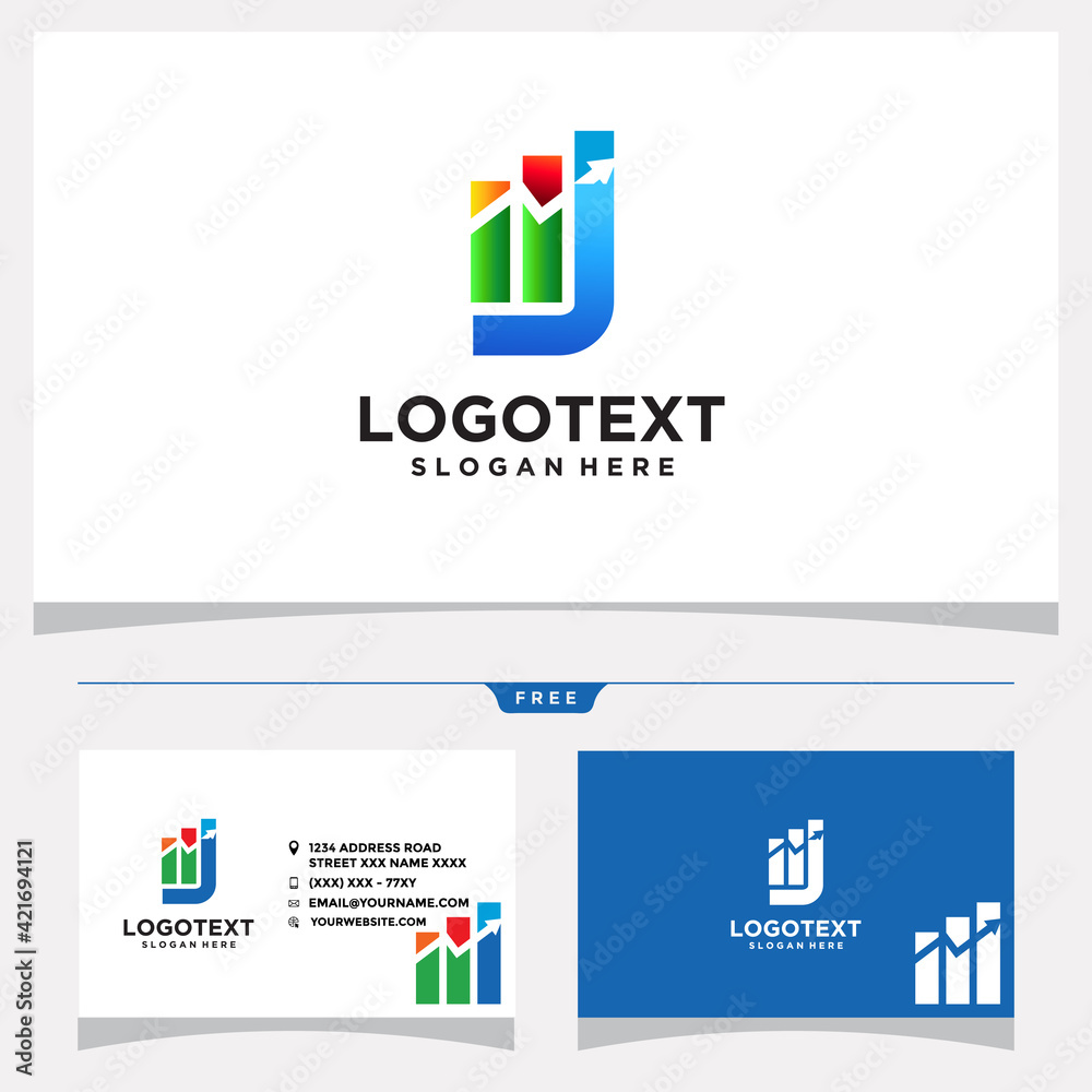 Letter J Chart Bar Logo Design and Business Card Vector Graphic Stock ...