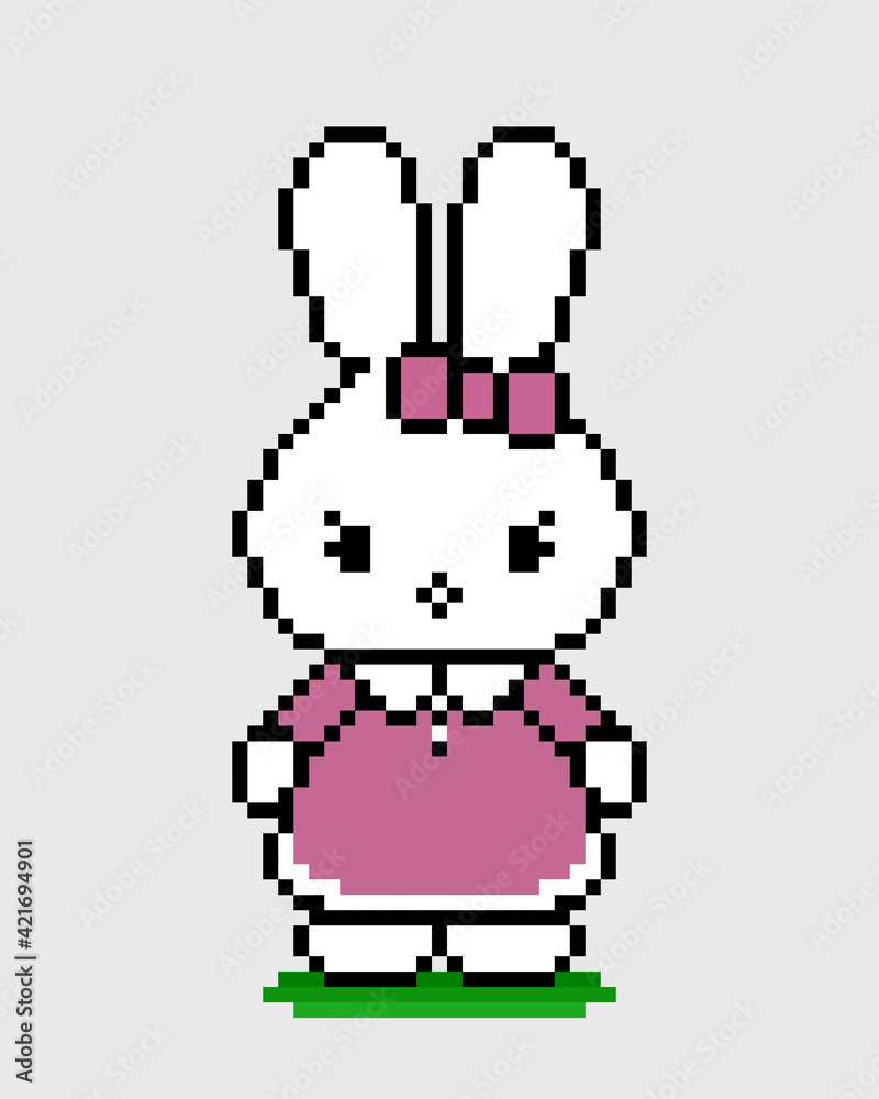 Vecteur Stock Rabbit girl in 8 bit pixel art. Chracter of bunny in ...