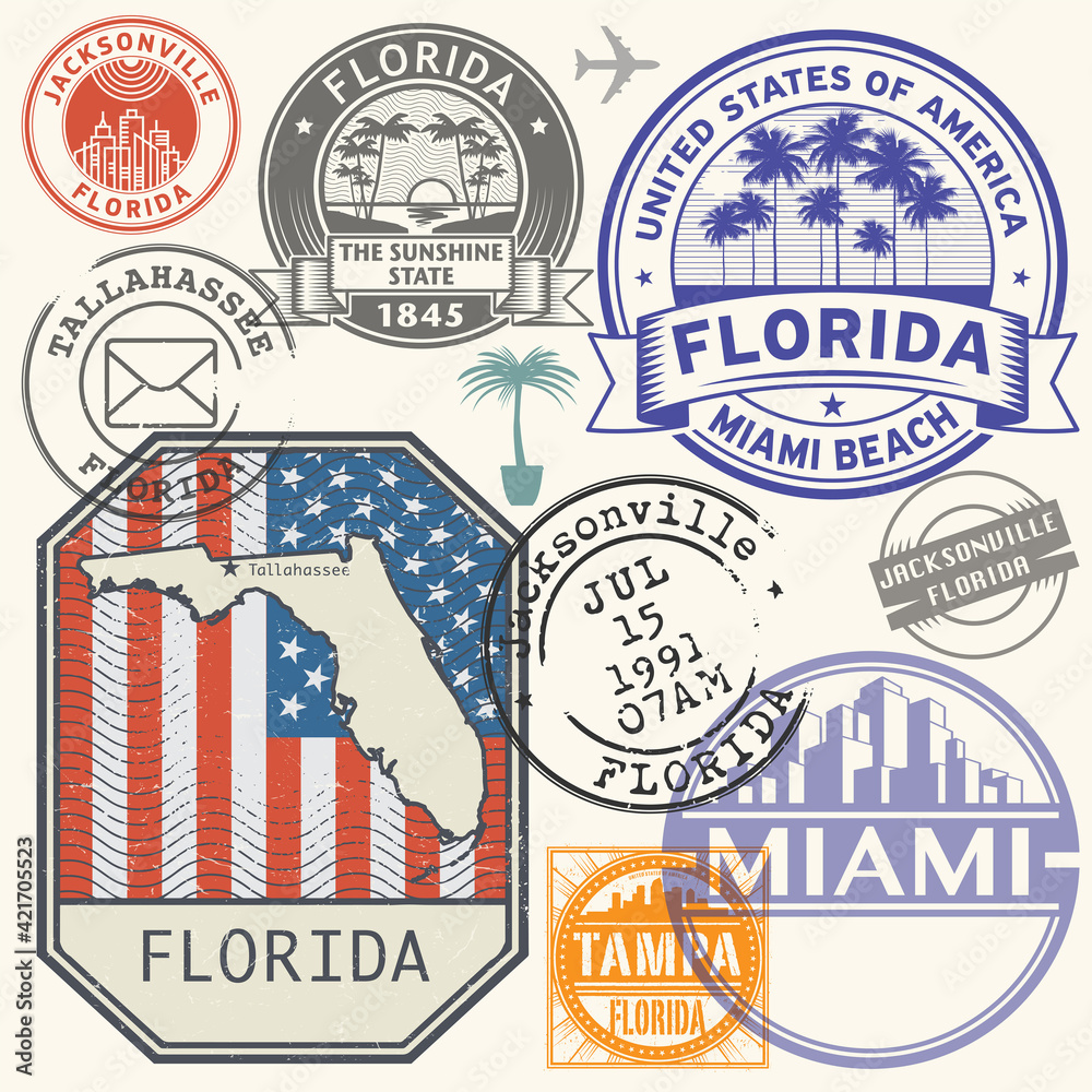 Stamps or labels set with name of Florida state Stock Vector | Adobe Stock