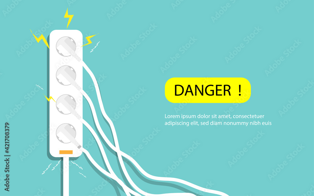 Electric risk burn. electric shock, Overload plug in power outlet in ...