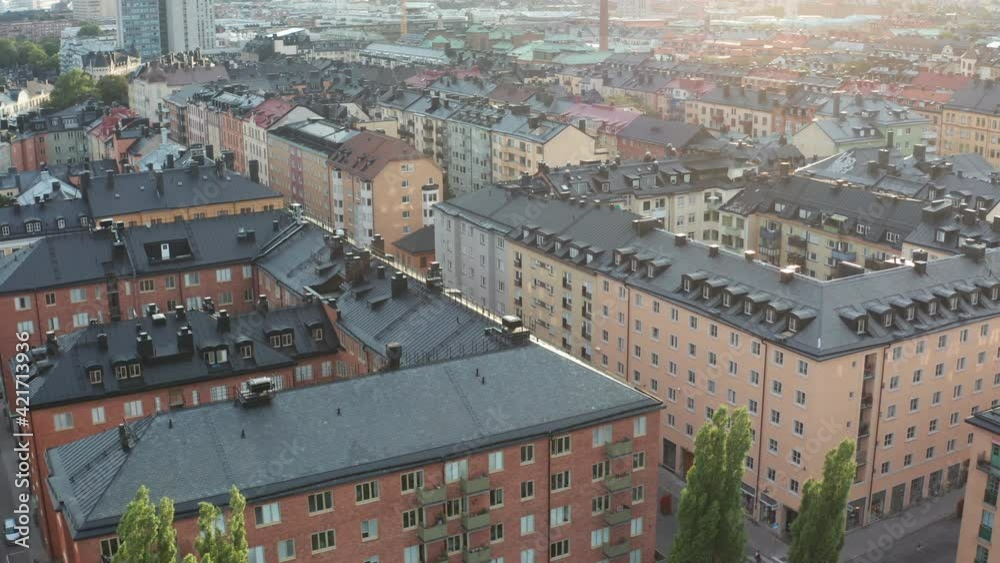 City of Stockholm, Sweden. Panoramic aerial flying drone view of trendy ...