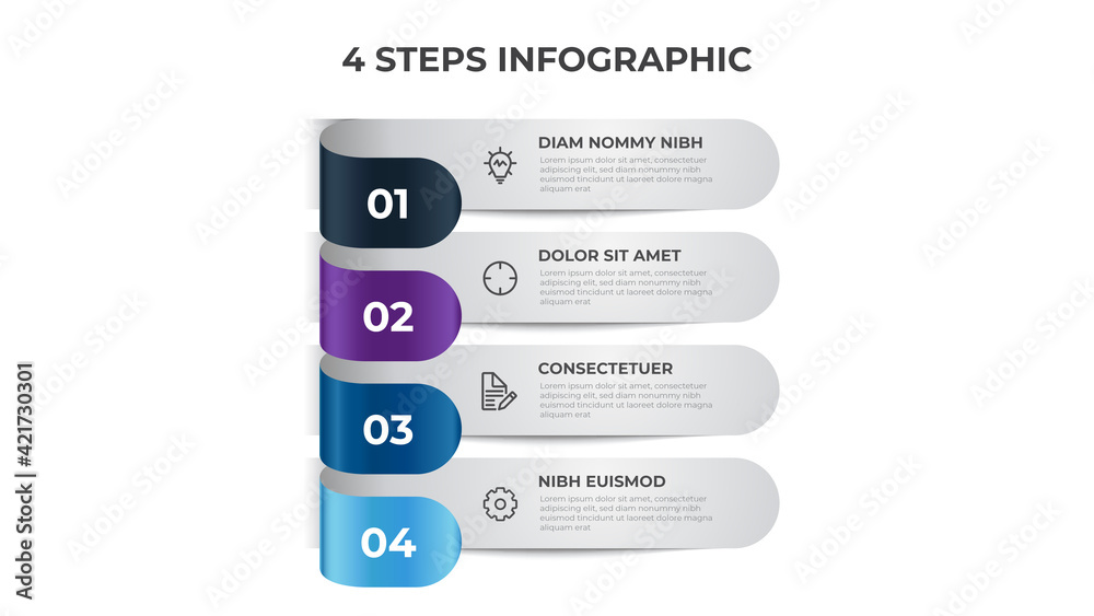 Colorful 4 points of steps, list layout diagram, infographic element ...