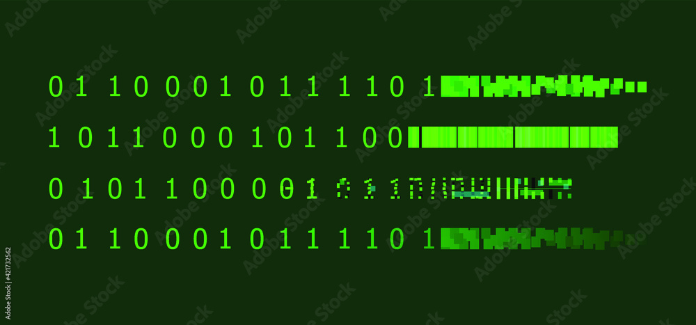 Vector binary code is transforming to the pixels, colorful green ...
